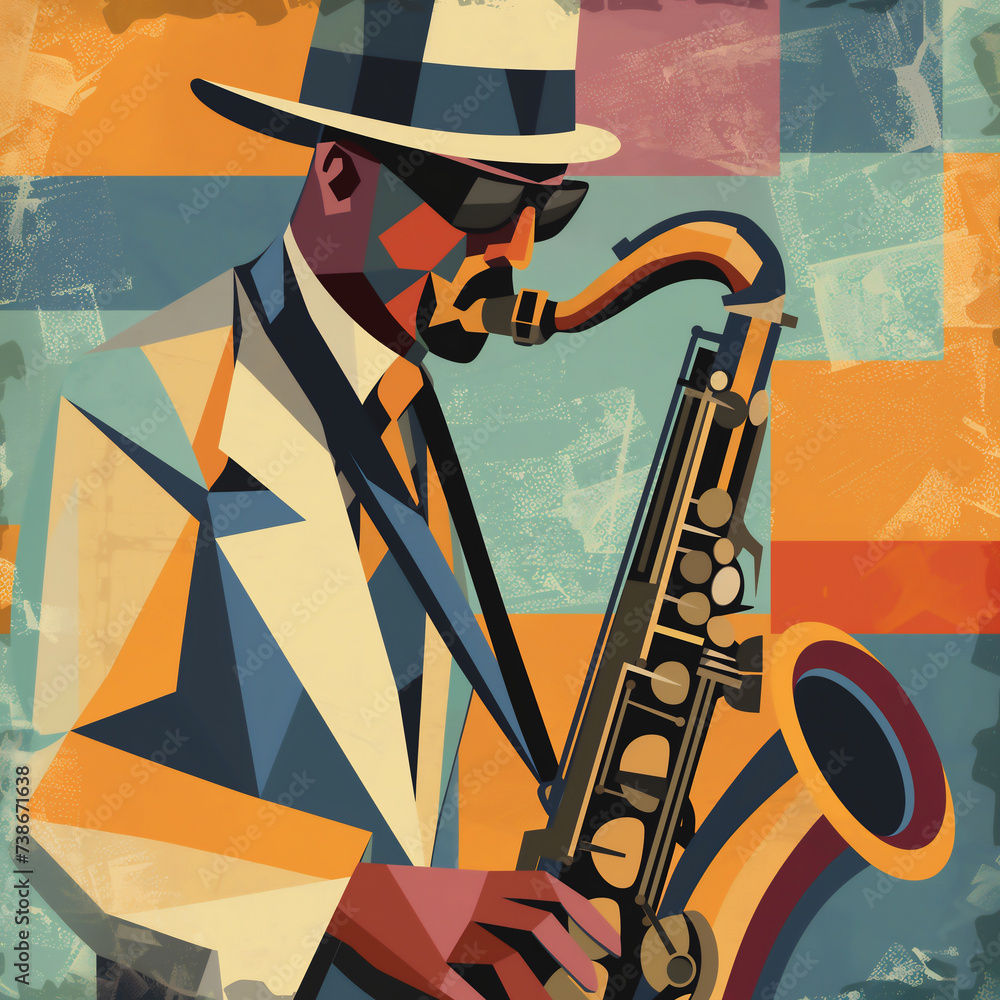 Afro-American male jazz musician saxophonist playing a saxophone in an ...