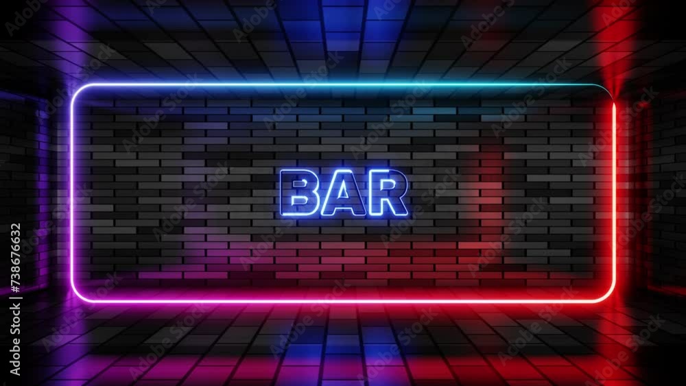 Neon sign bar in speech bubble frame on brick wall background 3d render ...