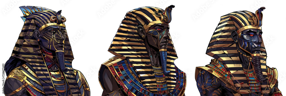 Animated pharaoh ,hyper-realistic,detailed,rich colors,simple,white ...