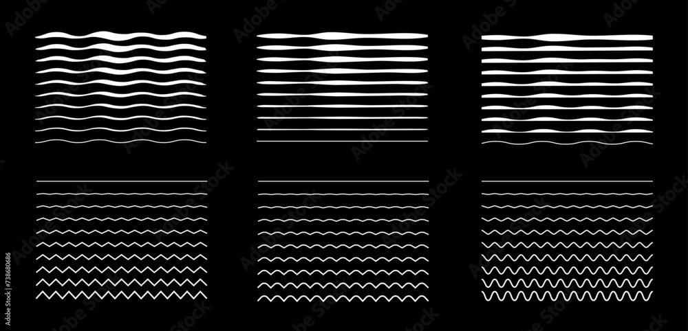 Set of wavy curves and zigzag intersecting horizontal strokes ...