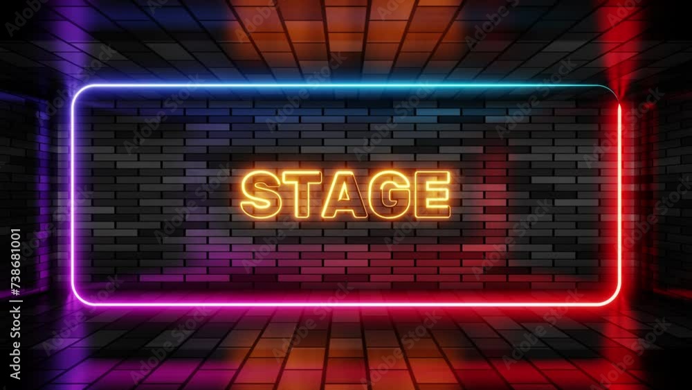 Vidéo Stock Neon sign stage in speech bubble frame on brick wall ...