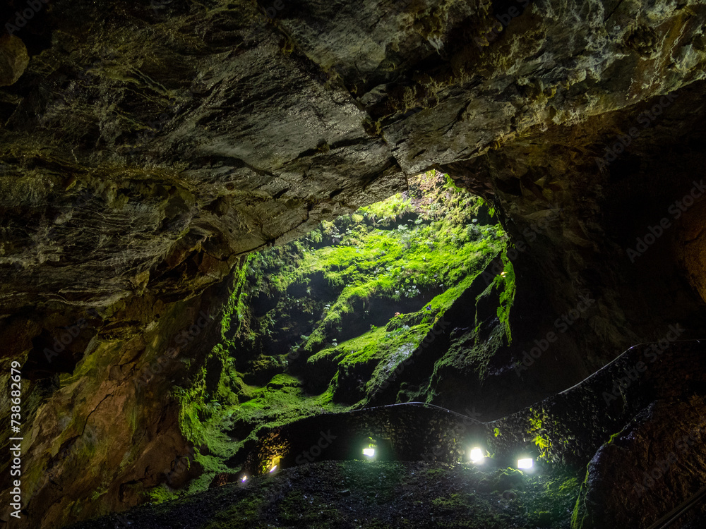 Algar do Carvão cave ceiling, Terceira Island, Azores Stock Photo ...