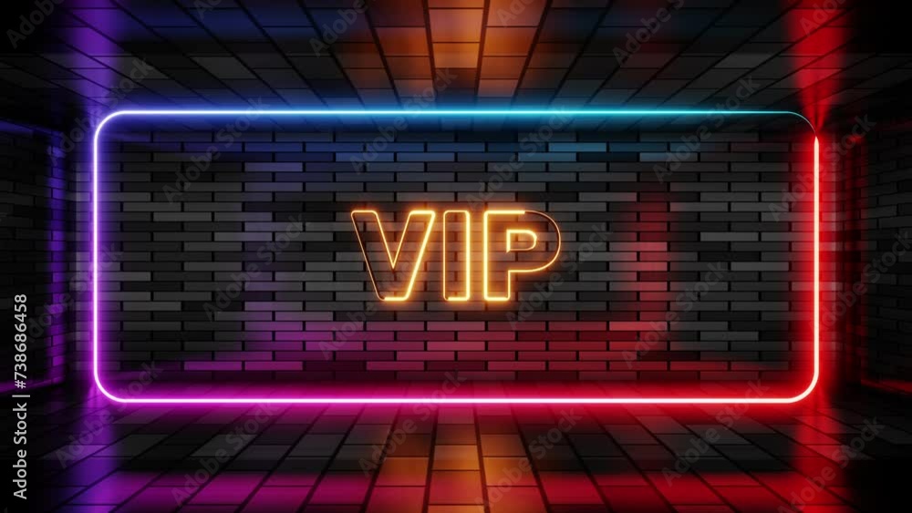 Neon sign vip in speech bubble frame on brick wall background 3d render ...