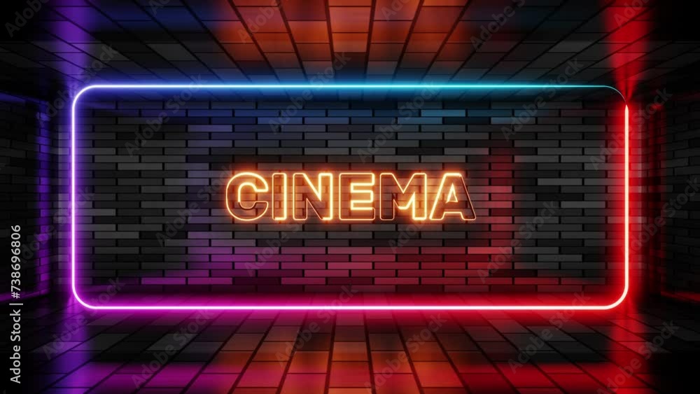 Neon sign cinema in speech bubble frame on brick wall background 3d ...