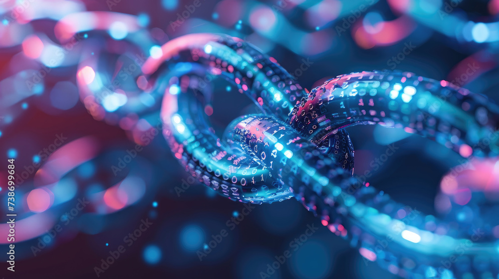 Glowing nodes connected by chains create a visually stunning depiction ...