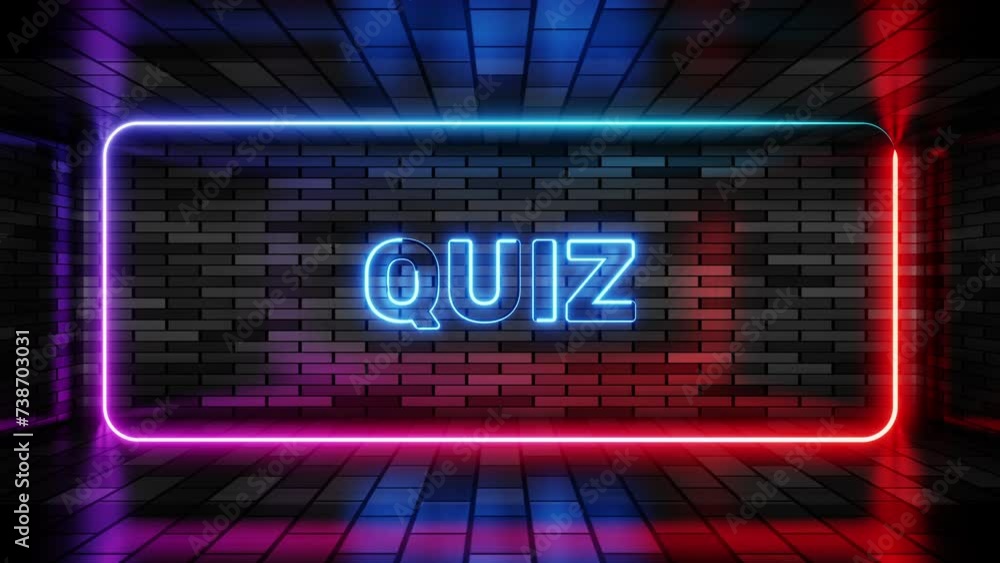 Neon sign quiz in speech bubble frame on brick wall background 3d ...