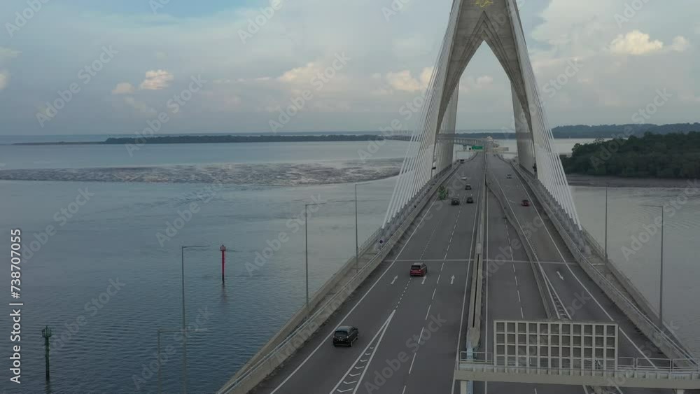 Drone view of a longest bridge in Southeast Asia, known as 'Sultan Haji ...