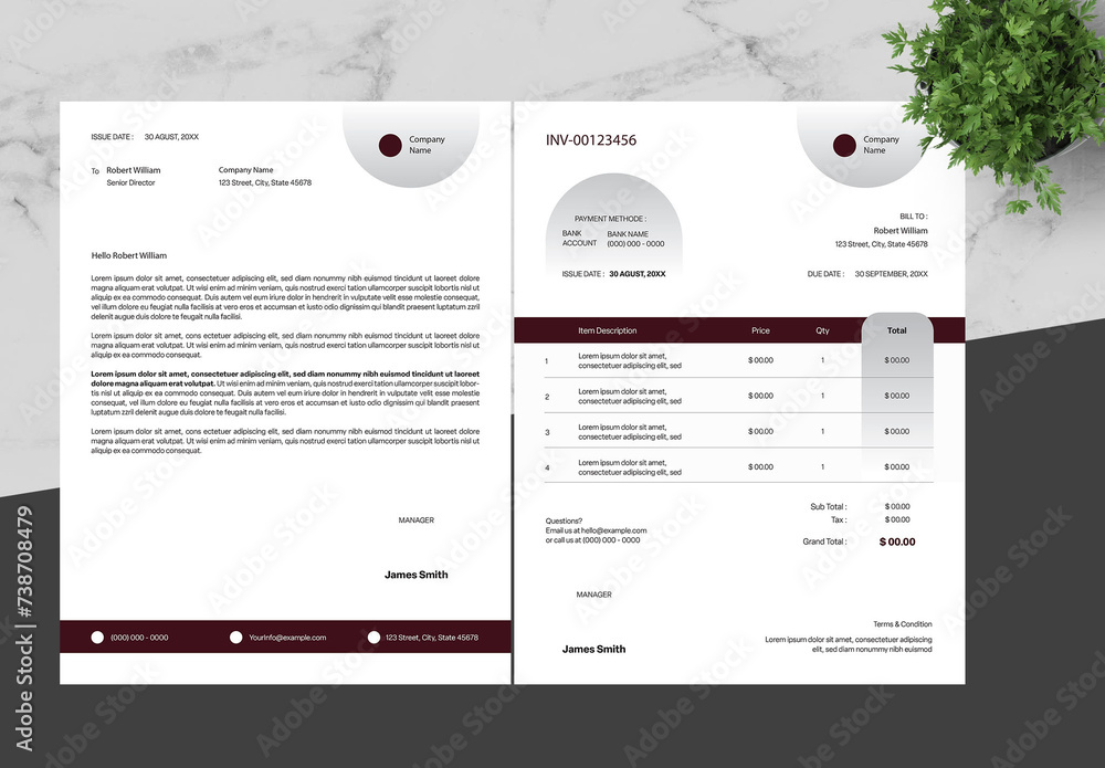 Red and Grey Business Letterhead Invoice Stock Template | Adobe Stock