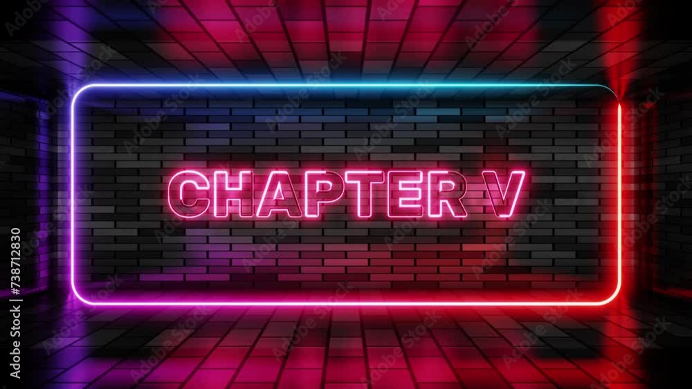 Neon sign chapter five in speech bubble frame on brick wall background ...