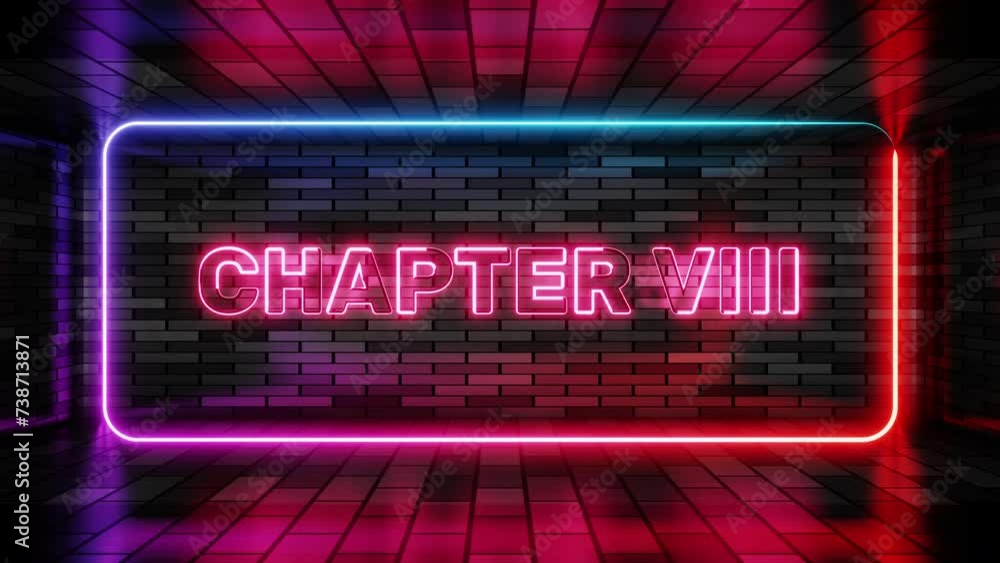 Neon sign chapter eight in speech bubble frame on brick wall background ...