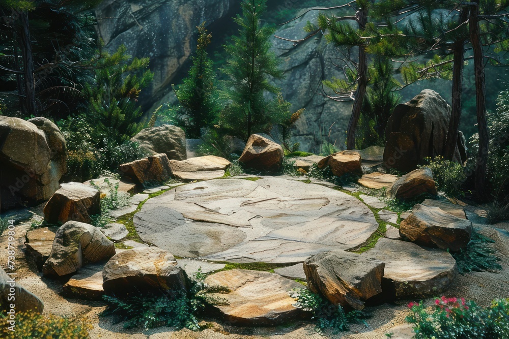 Stone Circle in a Tranquil Forest Clearing. A circular arrangement of ...