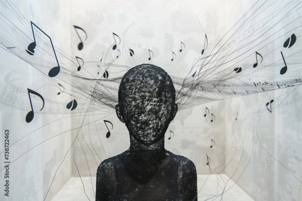 compelling visual art captures the essence of tinnitus with a head ...