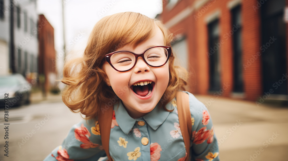 Happy girl with down syndrome. Cheerful little girl with down syndrome ...