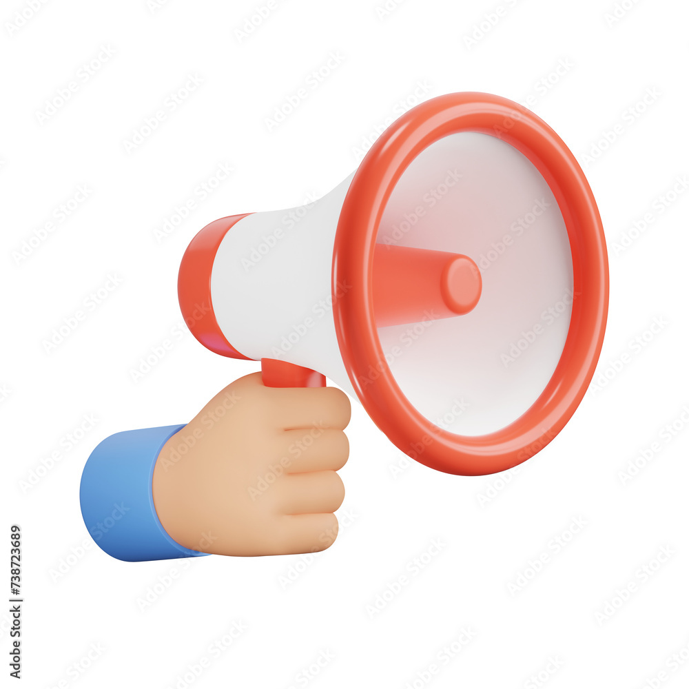 Megaphone in hand, 3d icon. A hand holding a megaphone. Call to action ...