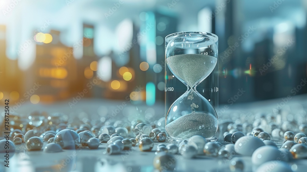 Digital hourglass set against a backdrop of a rapidly evolving ...