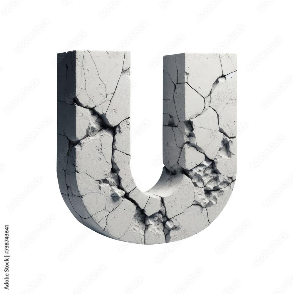 Letter U. Cracked apocalyptic letter. 3D concrete old cracked alphabet ...