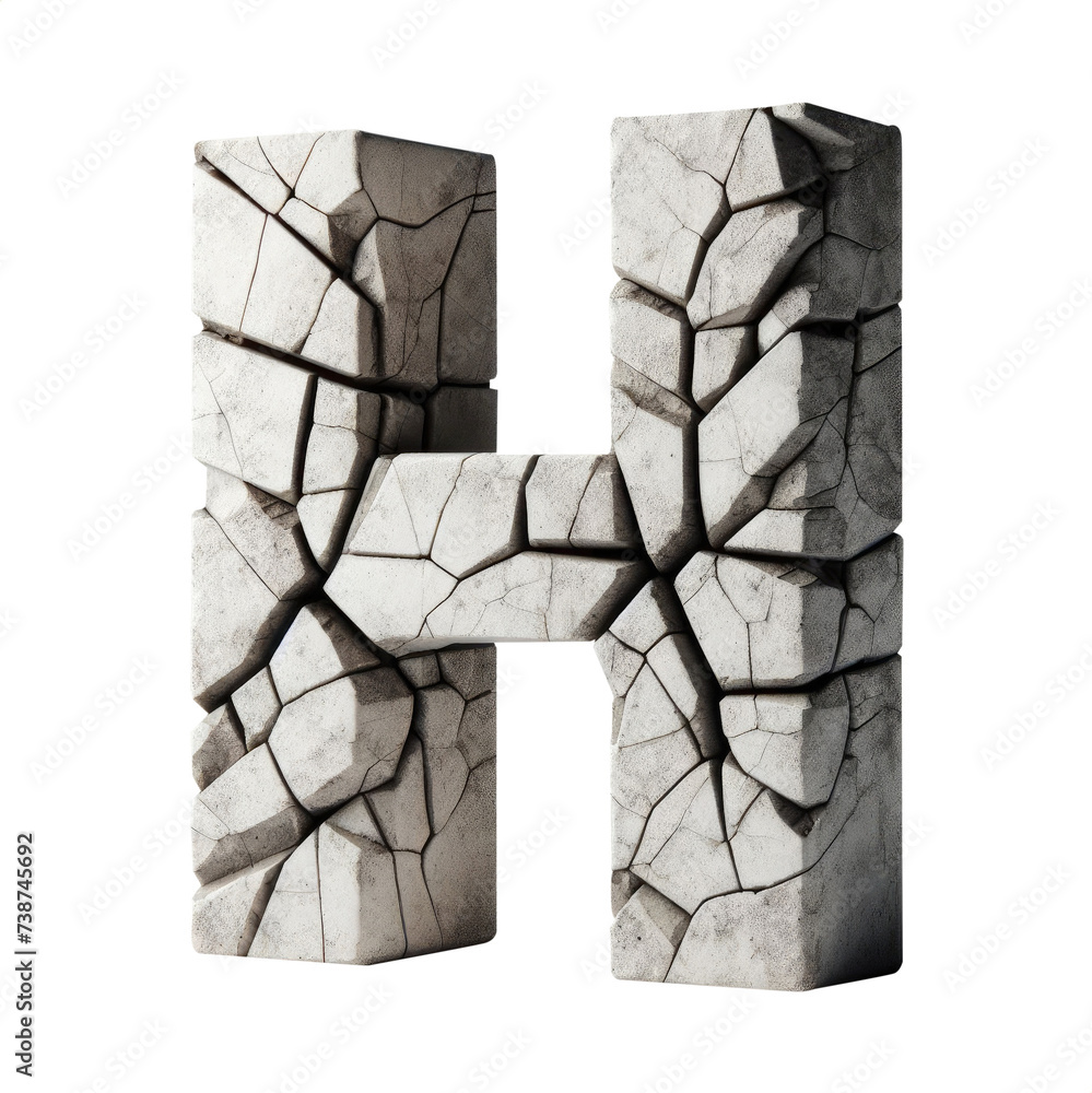 Letter H. Cracked apocalyptic letter. 3D concrete old cracked alphabet ...