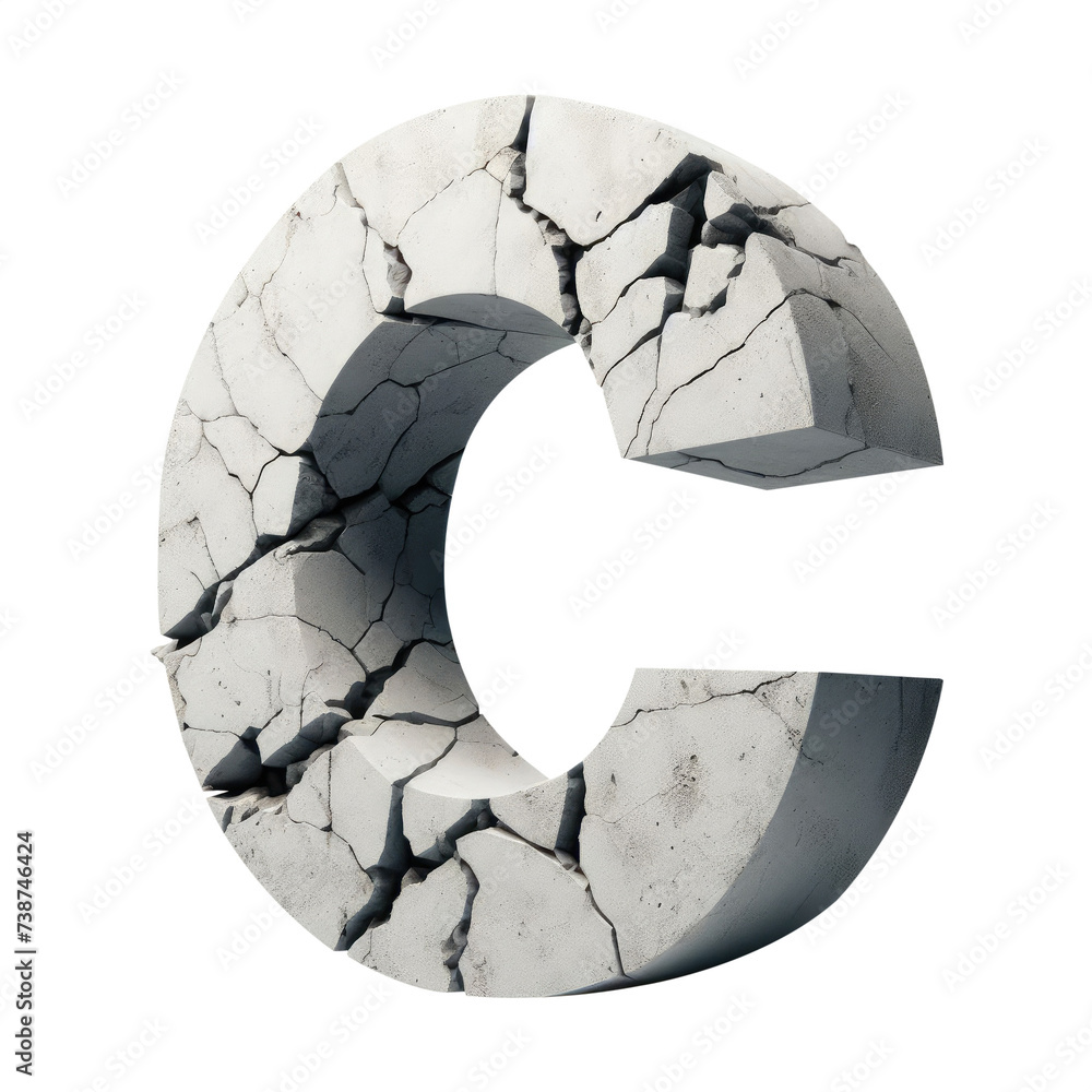 Letter C. Cracked apocalyptic letter. 3D concrete old cracked alphabet ...