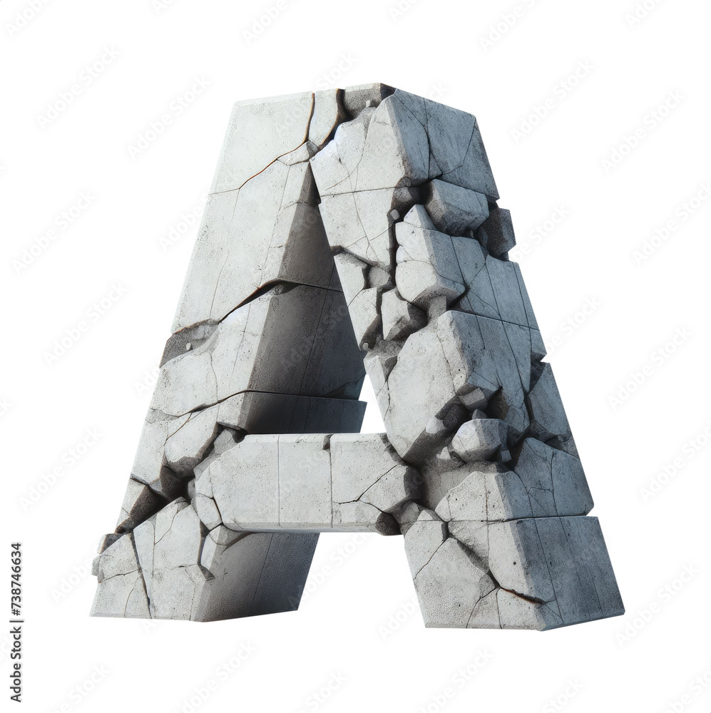 Letter A. Cracked apocalyptic letter. 3D concrete old cracked alphabet ...