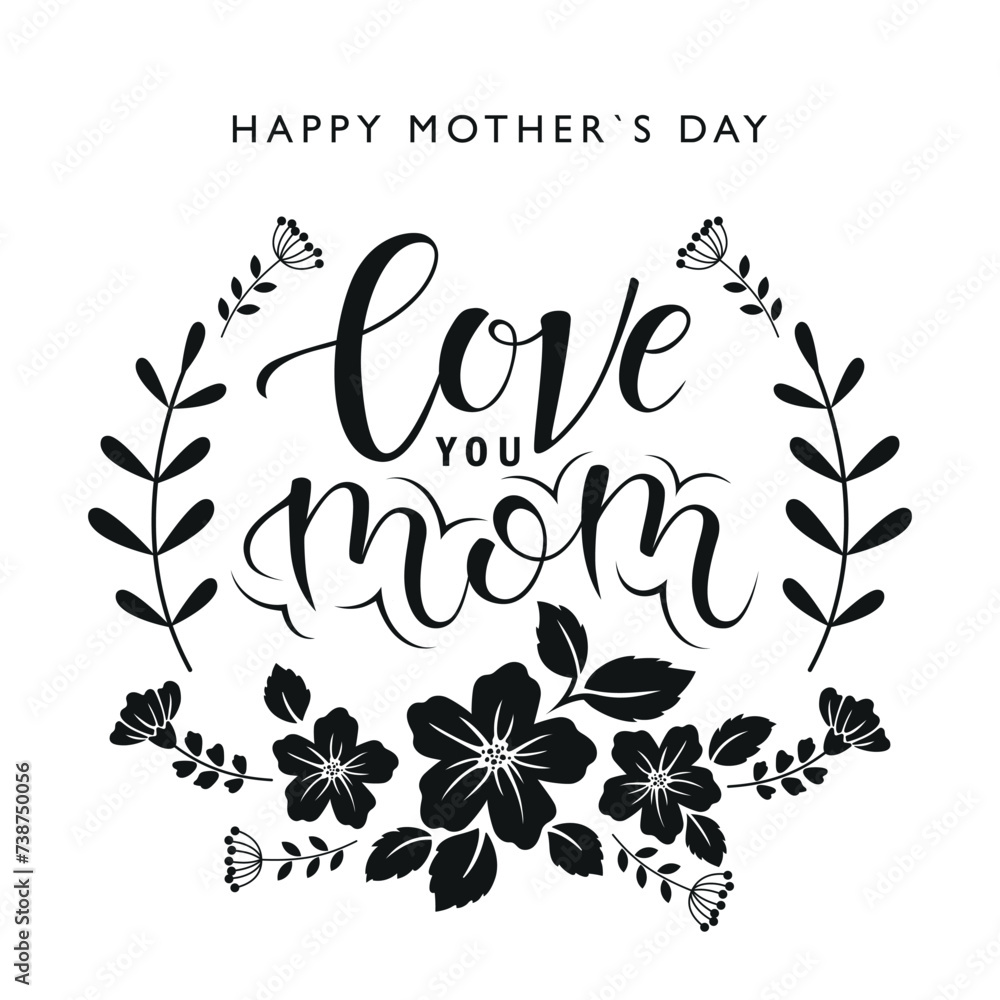 Mother`s day black and white isolated vector illustration with hand ...
