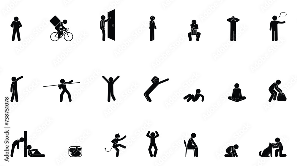 stick figure man icon, random people silhouettes, basic set of human ...