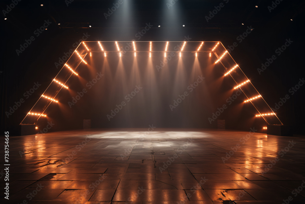 Empty stage light background. Illuminated stage with warm lighting ...