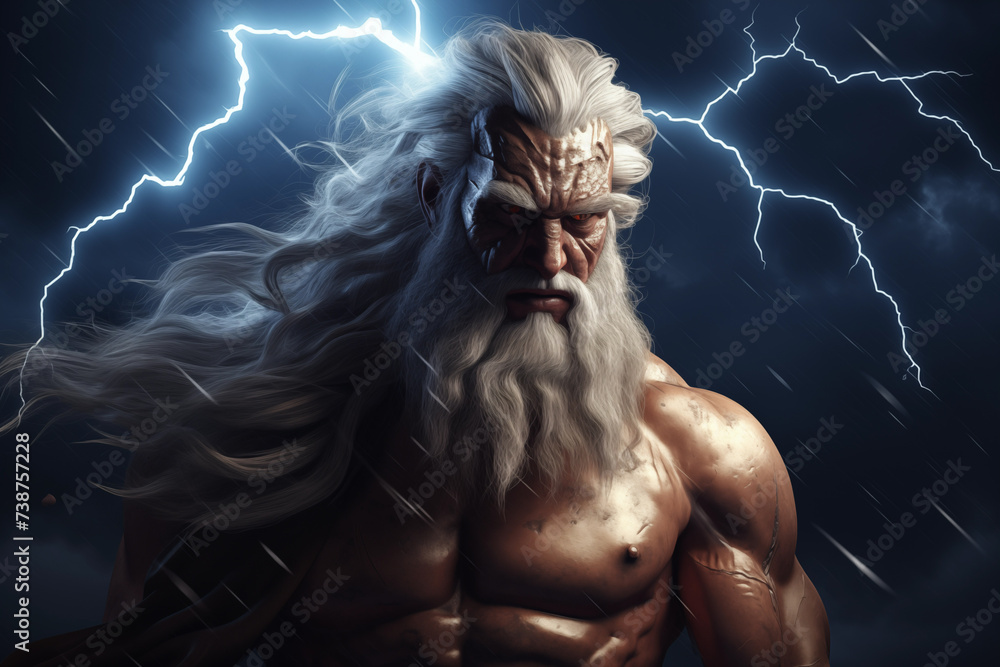 Foto de Zeus, the Greek god of thunder and lightning, wielding a ...
