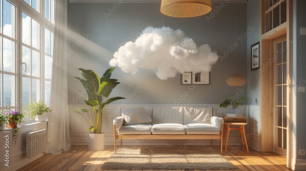 Cloud in the living room. The interior is in a modern style with a real ...