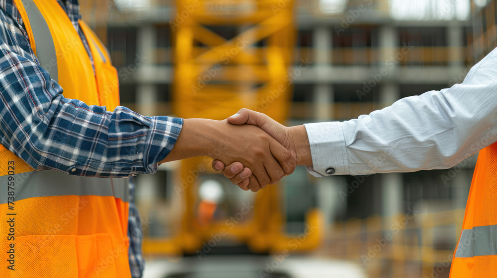 Contractor. professional construction worker team shaking hand after ...