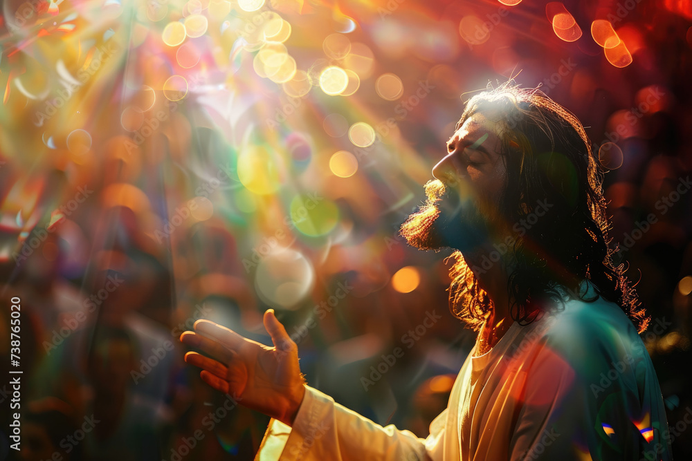 illustration of jesus christ in white clothes and loving peaceful face ...