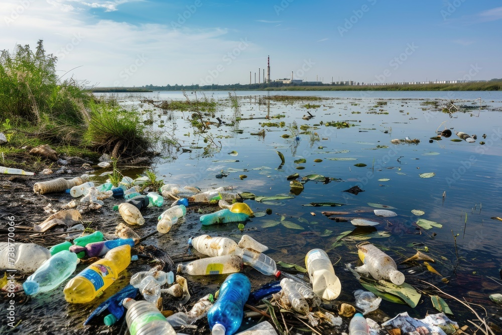 Water pollution from dumping garbage into rivers damages the ecosystem ...
