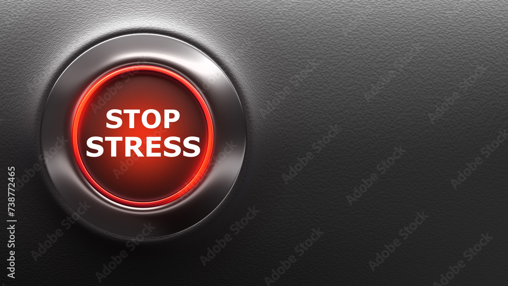 Stop stress. Button for termination of depression on black. Stop stress ...