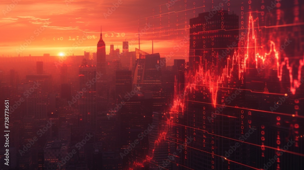 A dynamic graph showing a dramatic stock market crash, with digital ...