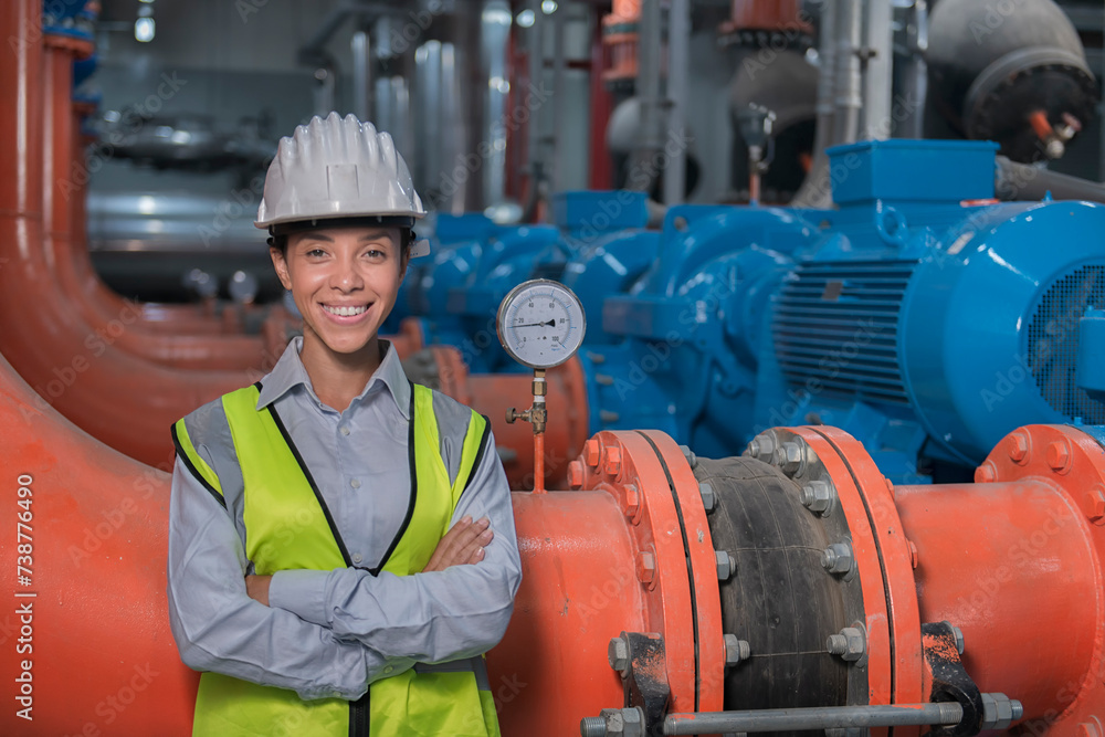 Mechanical engineer Checking of centrifugal pump in pump room. worker ...