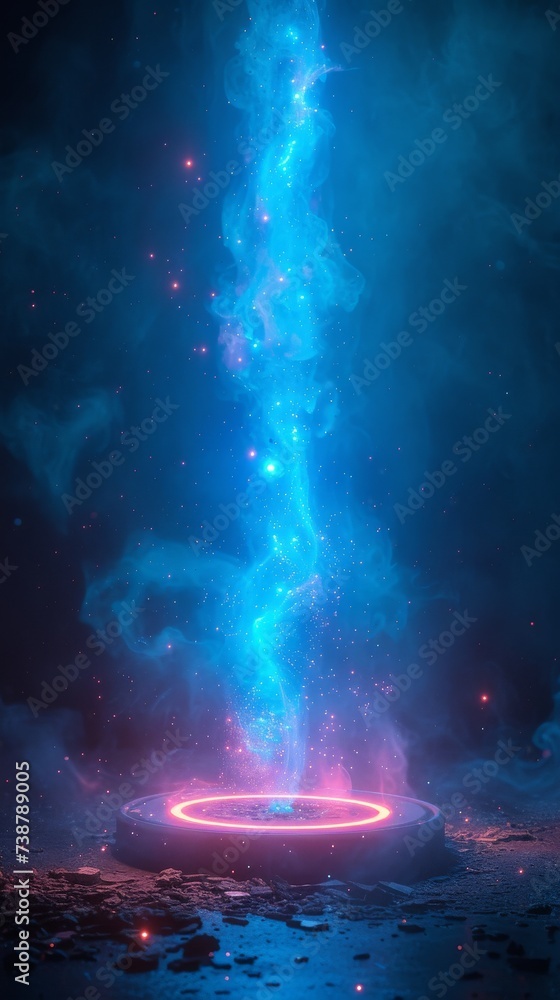This image depicts a vibrant and otherworldly blue vortex rising from a ...