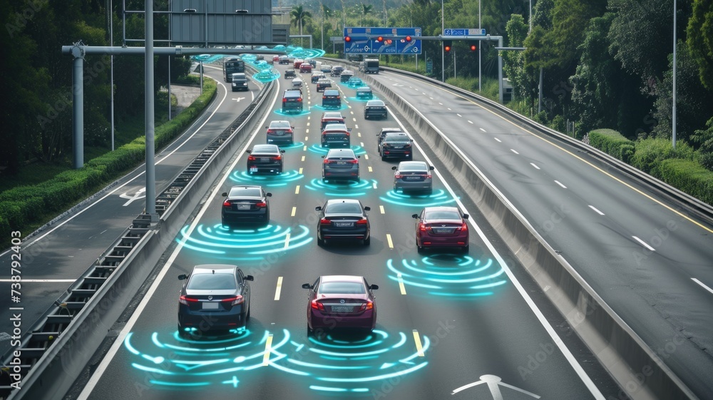 Autonomous Cars on Highway with Smart Technology Signals,vehicle-to ...