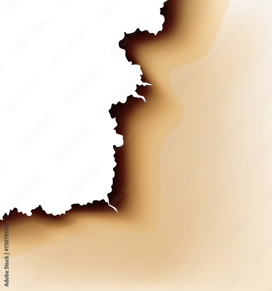 Burnt paper hole, page edges and corner. 3d with realistic fire flame ...