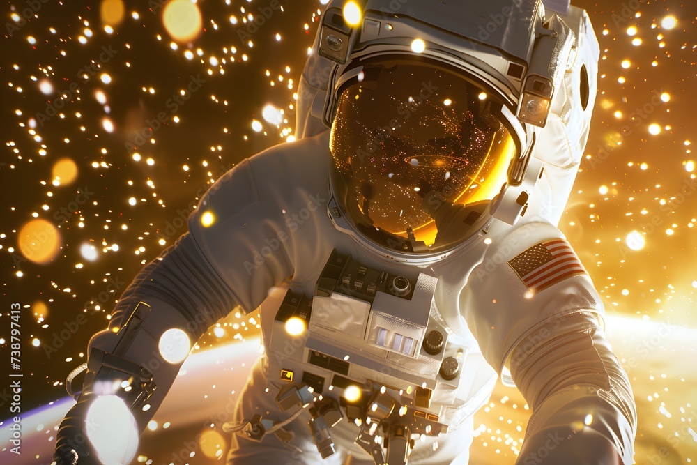 astronaut in space with yellow stars glowing in the dark around him ...