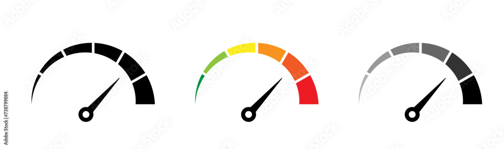 Risk meter icon set. Risk concept on speedometer. Set of gauges from ...