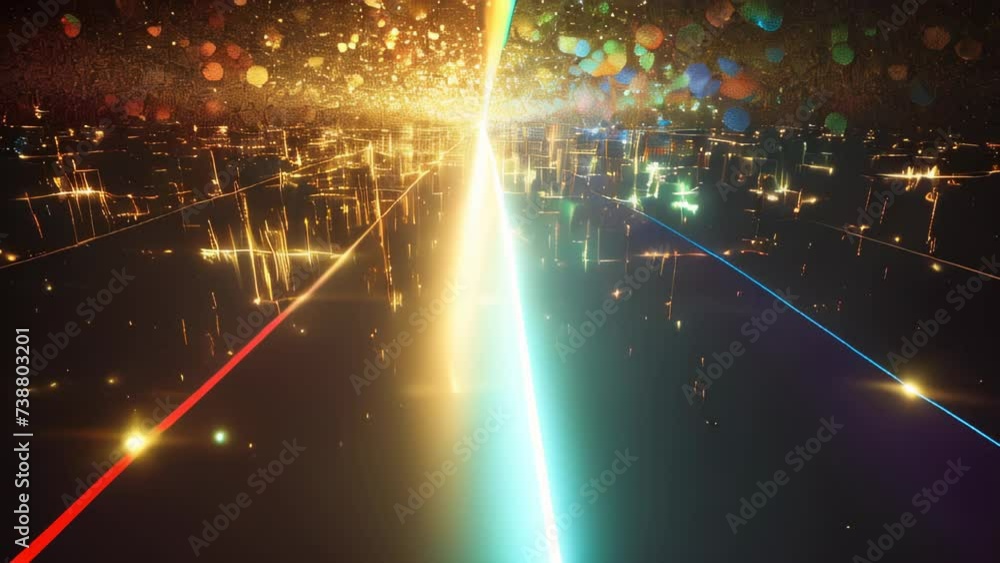 Multicolored light radiates from darkness, depicting vivid colors and ...
