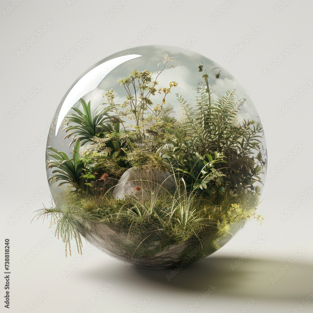 3d world sphere plants on the surface, 360 graphics, captures the ...
