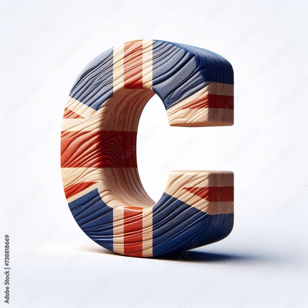 C letter United Kingdom letters shape 3D wooden Lettering Typeface. AI ...