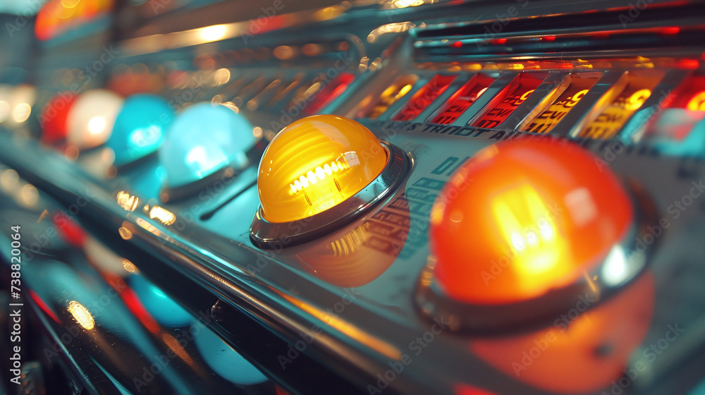 Vintage Jukebox Selection Buttons Close-Up. Close-up of colorful ...