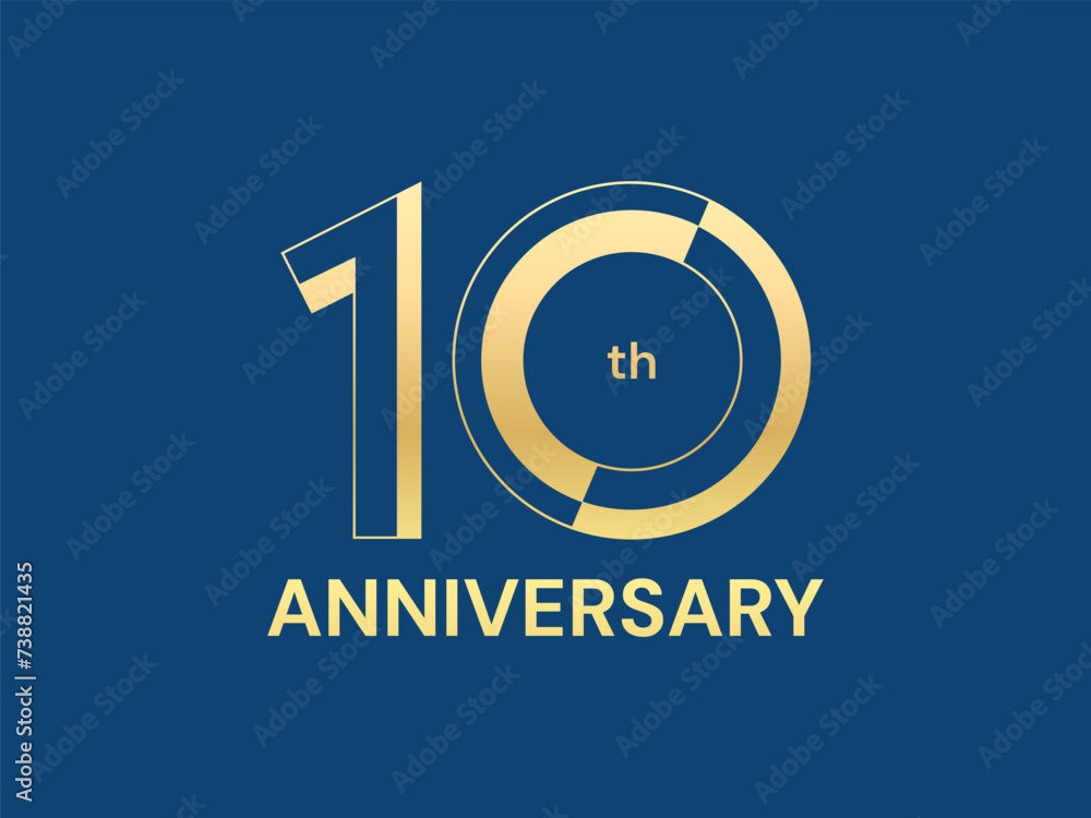 10th Anniversary luxury gold celebration with design in shapes number 10 logo vector ...