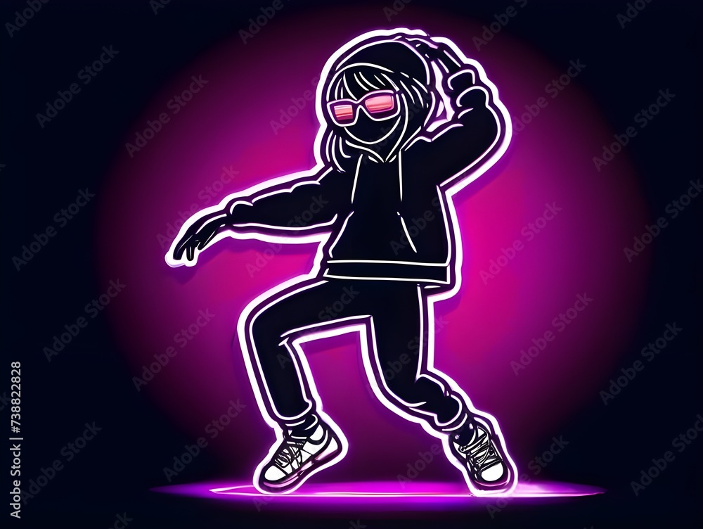 Funny neon girl dance on neon background. Stickman character doing a ...