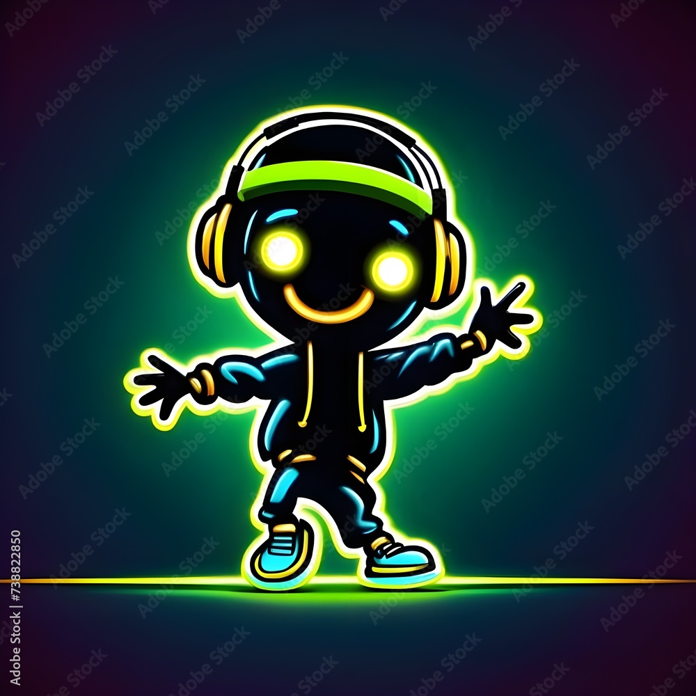 Funny neon boy dance on neon background. Stickman character doing a hip ...
