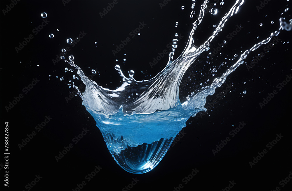 Realistic clean water splash with drops. Splash of falling water on a ...