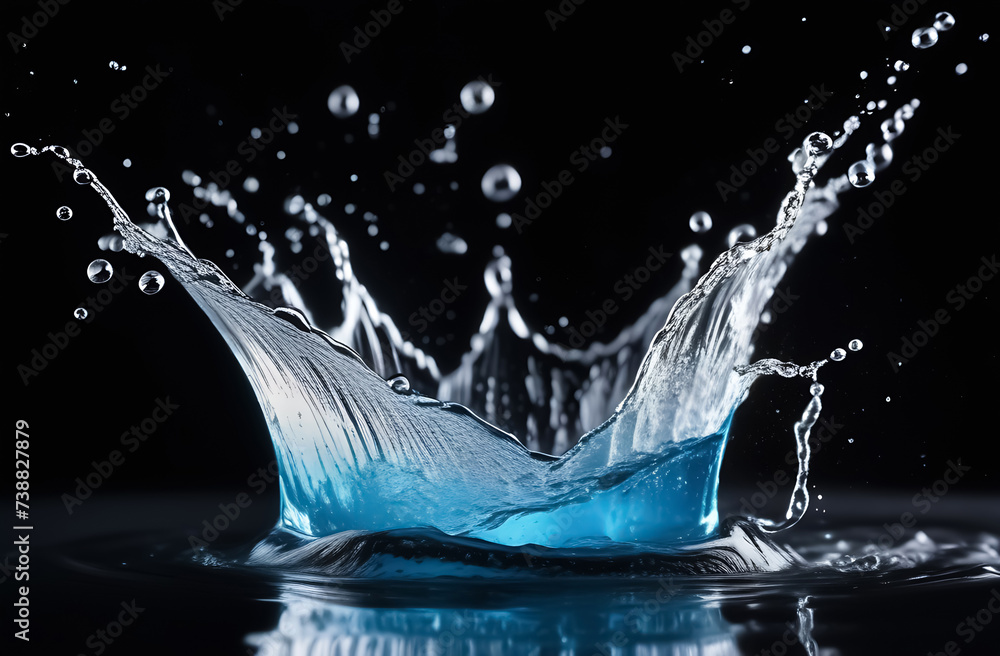 Realistic clean water splash with drops. Splash of falling water on a ...