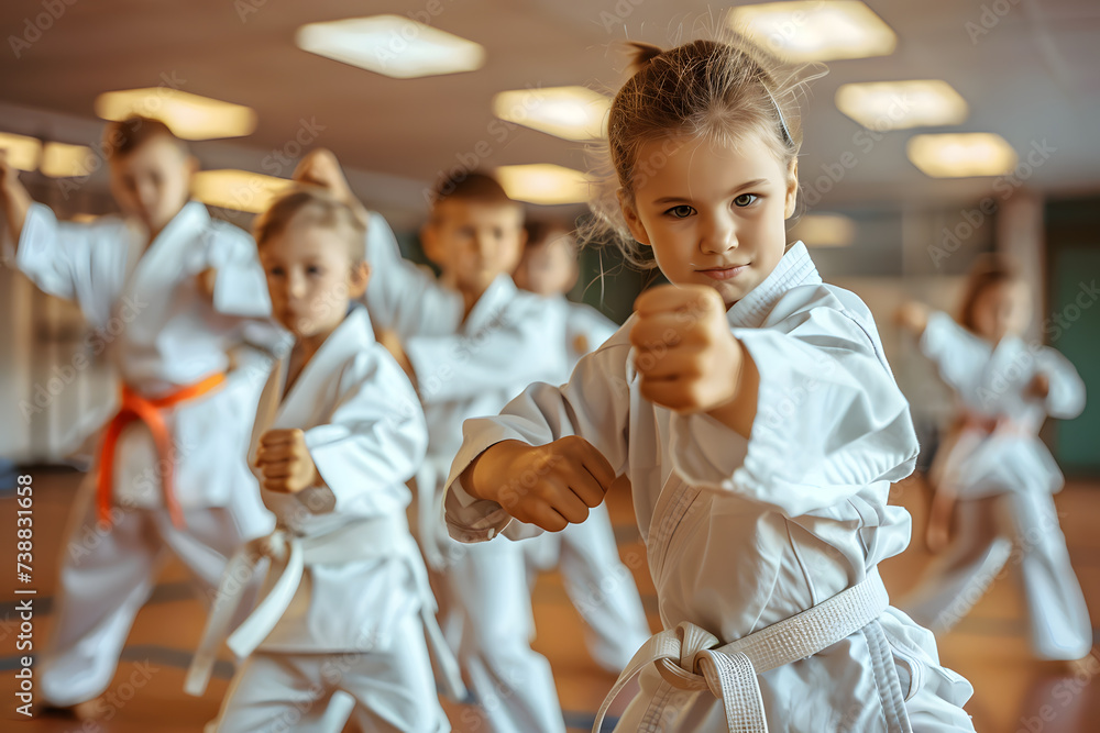 Children in a karate class with an engaged instructor, promoting ...