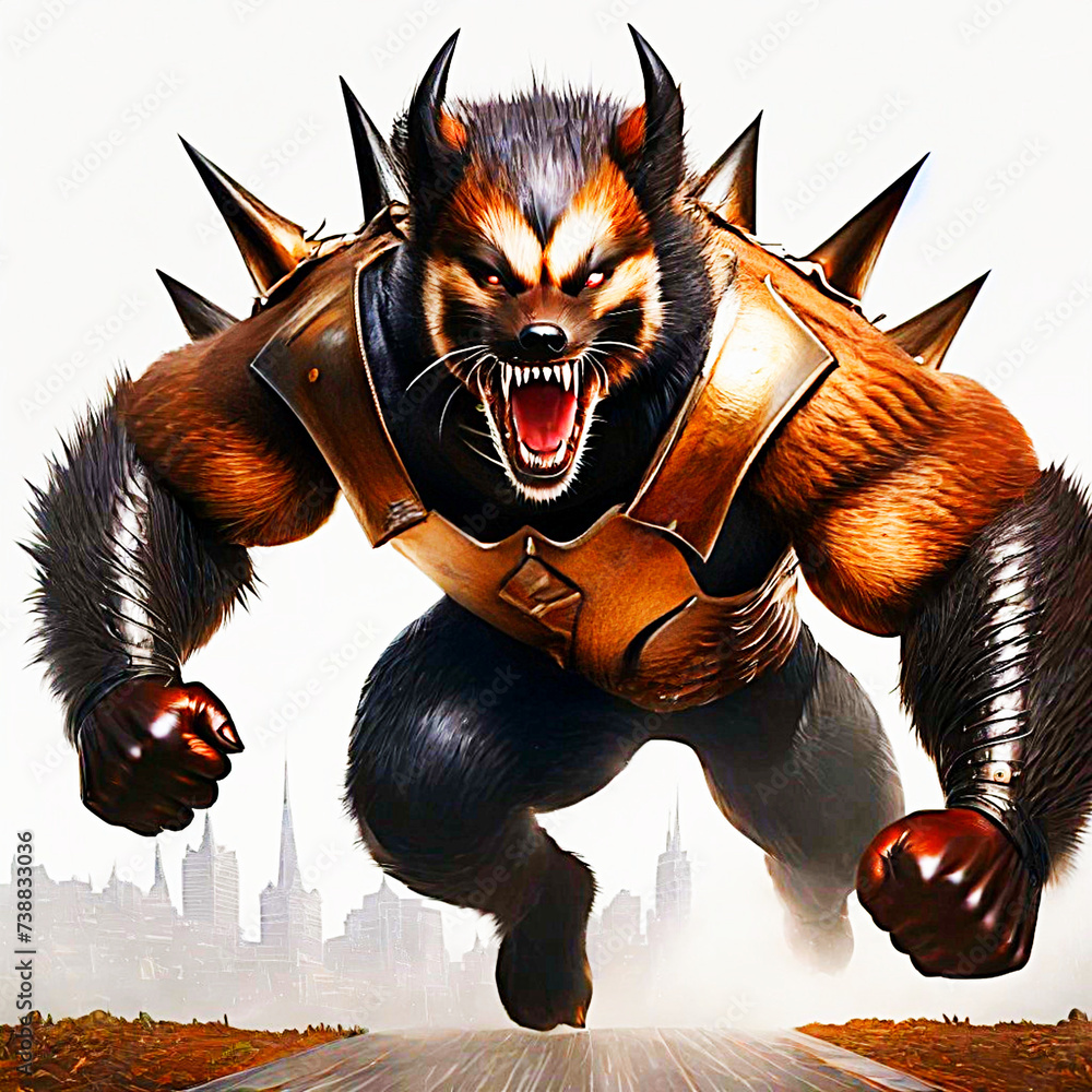 A Giant Hybrid Wolverine Creature Charging toward the Screen Stock ...